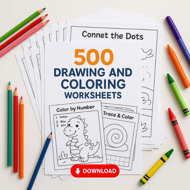 500 Drawing & Coloring Worksheets for Kids – Fun & Learning
