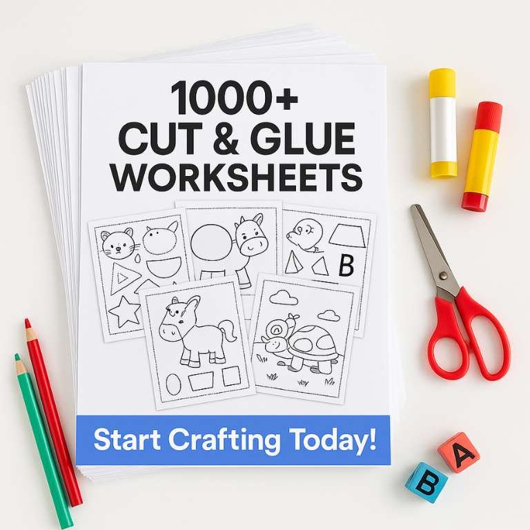 1000+ Cut & Glue Worksheets for Kids – A4 Printables